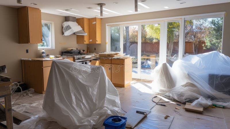 Debris Kitchen Remodel in Progress Stock Illustration - Illustration of ...