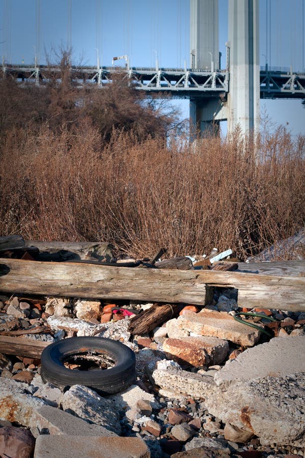 Debris near bridge stock image. Image of large, tire - 22793715