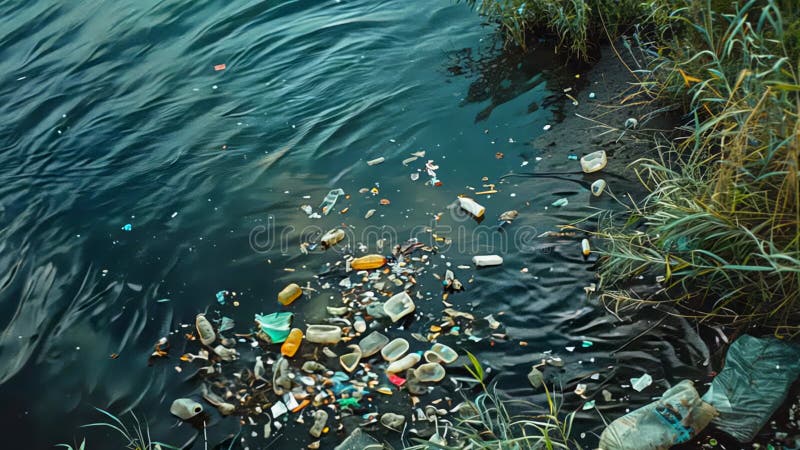 Debris and Plastic Waste Accumulate in a River Stock Video - Video of ...