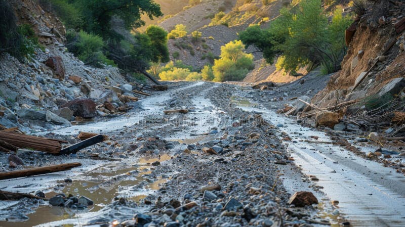 Debris and Rocks Litter a Previously Pristine Road a Reminder of the ...