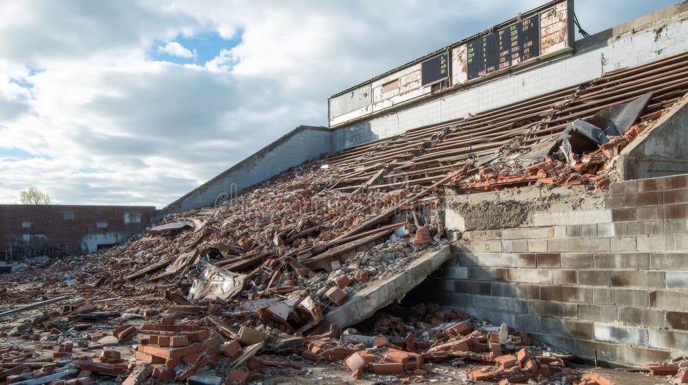 Debris and Rubble of a Collapsed Stadium Bleacher Section Stock ...