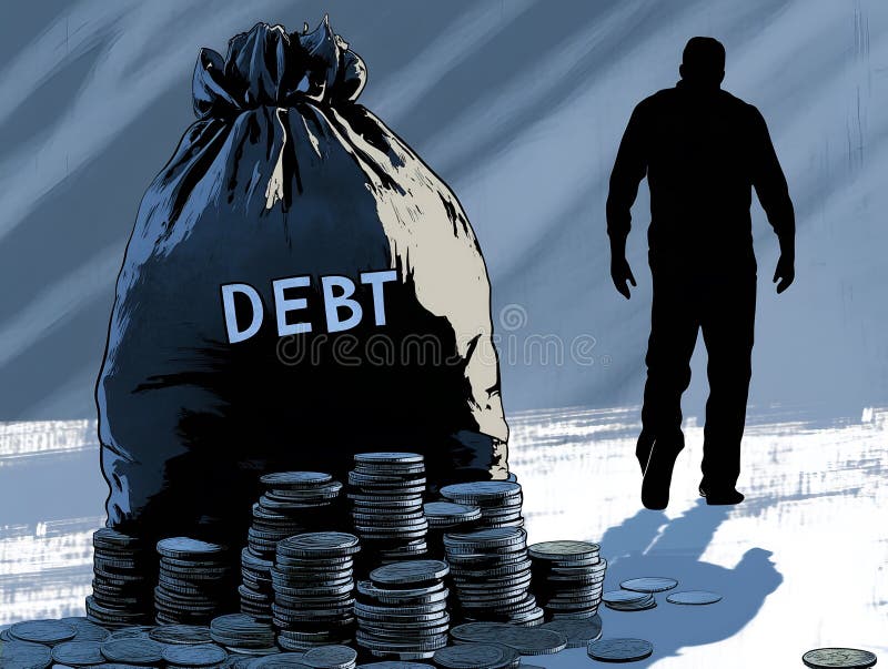 A Debt Bag and a Man Standing beside Coins, Symbolizing the ...