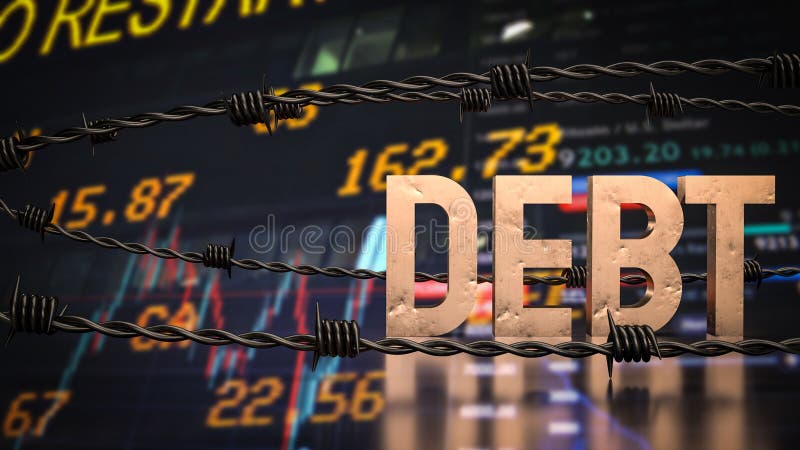 The Debt and Barbed Wire on Business Background 3d Rendering Stock ...