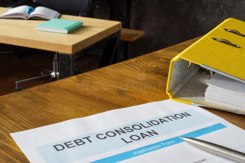 Debt Consolidation Loan Application Near Yellow Folder. Stock Photo ...