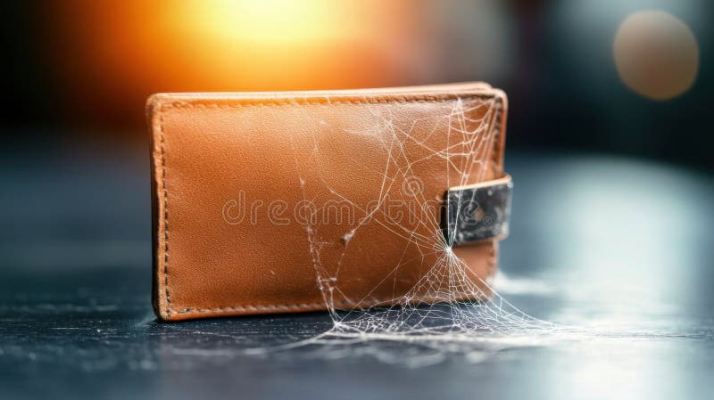 Old Leather Wallet Covered in Cobwebs on Dark Surface with Warm Light ...
