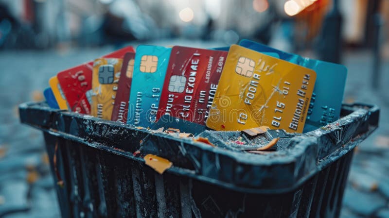 Debt Freedom Symbolized by Torn-Up Credit Cards in Trash Bin Stock ...