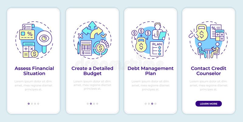 Debt Restructuring Process Steps Onboarding Mobile App Screen Stock ...