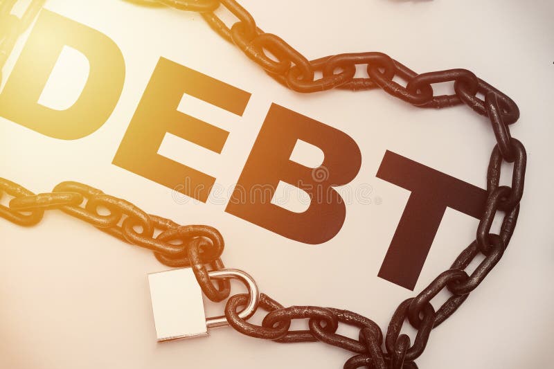 DEBT Chain Hanging on a Business Man`s Neck, a Loan, Mortgage, Young ...