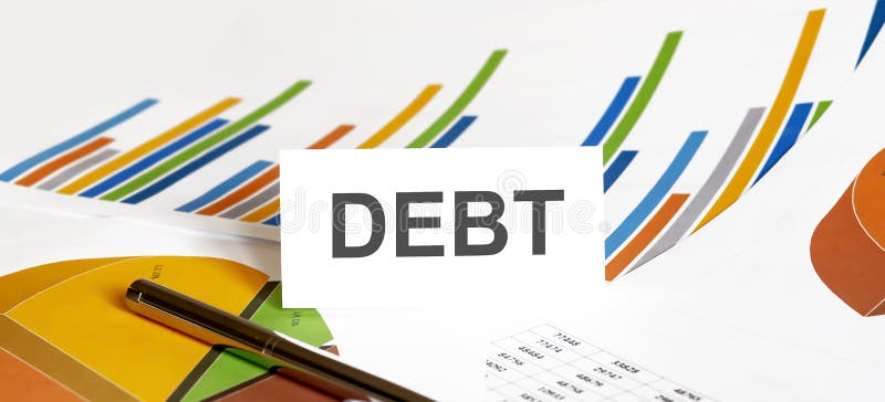 DEBT Text on Paper on Chart Background with Pen Stock Photo - Image of ...