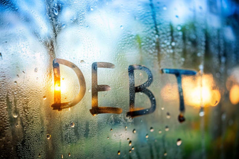 Debt Word Written on Steamed Glass with Sign Stock Illustration ...