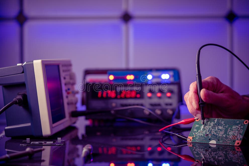 Debugging Electronics Device. PCB Witch Microcontroller in Electronics ...