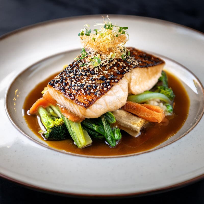 Decadent Black Cod Miso Glazed with Steamed Vegetables. AI Content ...