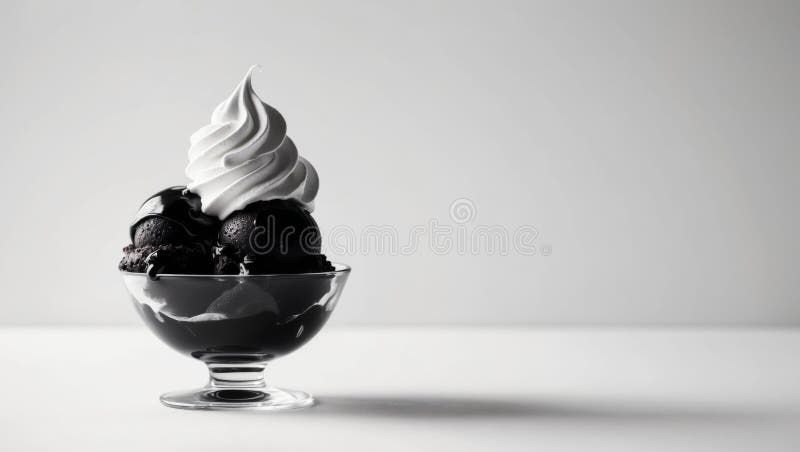 Decadent Black Ice Cream Sundae with Whipped Cream. Stock Image - Image ...