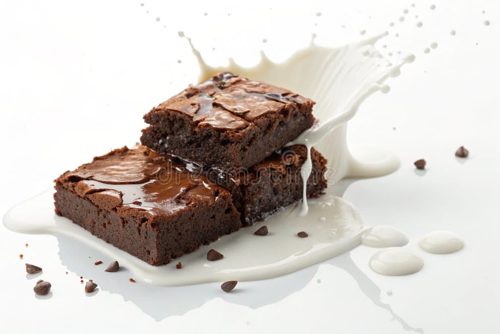 A Decadent Brownie Drenched in a Milk Splash - Generated by Ai Stock ...