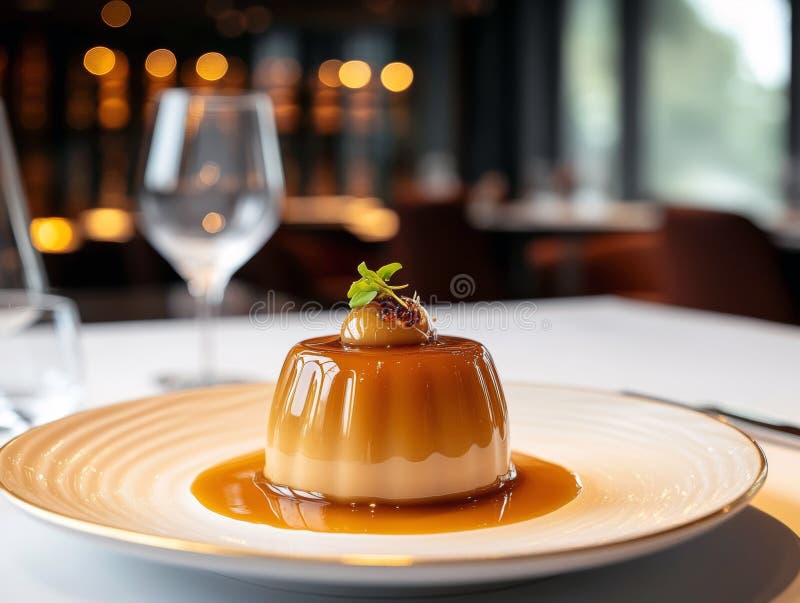 Decadent Caramel Flan Dessert on Elegant Dining Table Stock Image ...