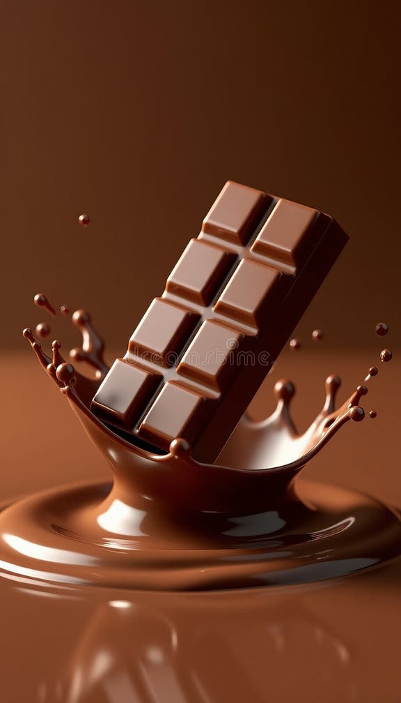Decadent Chocolate Bar Plunging into a Rich Pool of Melted Chocolate ...