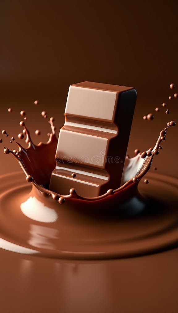 Decadent Chocolate Bar Plunging into a Rich Pool of Melted Chocolate ...