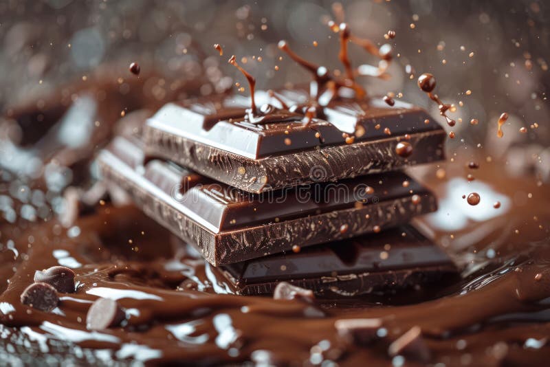Decadent Chocolate Bars Cascading into Rich Chocolate Splash Stock ...
