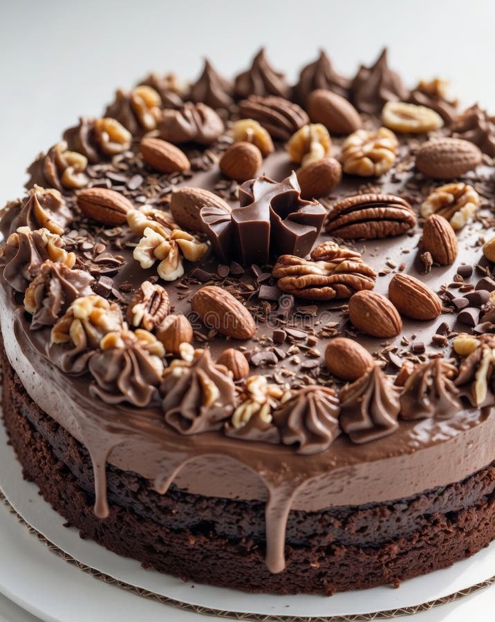 Decadent Chocolate Cake with Nuts and Creamy Frosting. Stock Photo - Image of icing, cake: 369624788