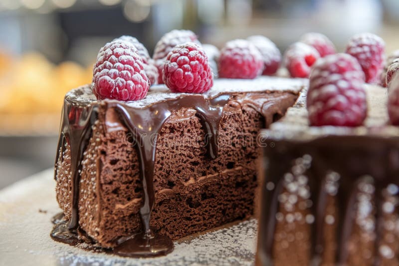 Decadent Chocolate Cake with Raspberry Topping and Dripping Ganache ...