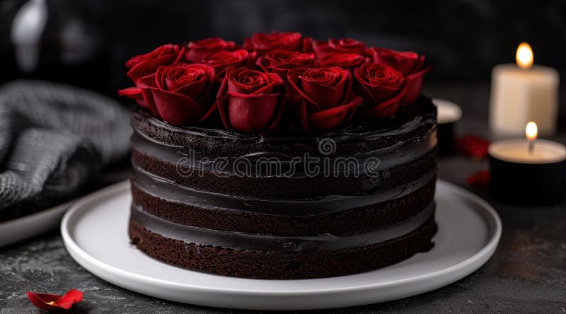 Decadent Chocolate Cake with Red Roses Stock Illustration ...
