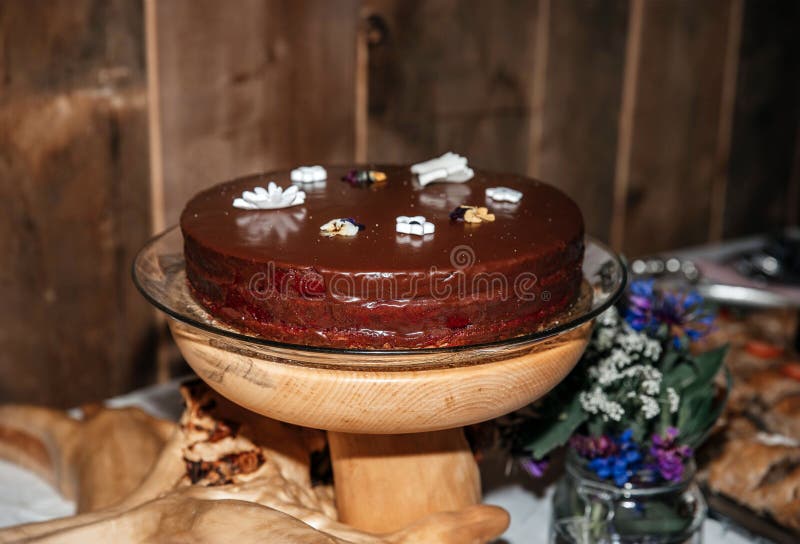 Decadent Chocolate Cake Rustic Wooden Stand Stock Photos - Free ...