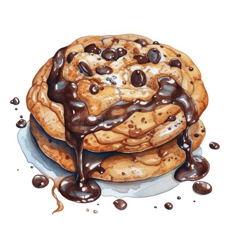 Decadent Chocolate Chip Cookie Drizzled in Syrup on a White Background ...