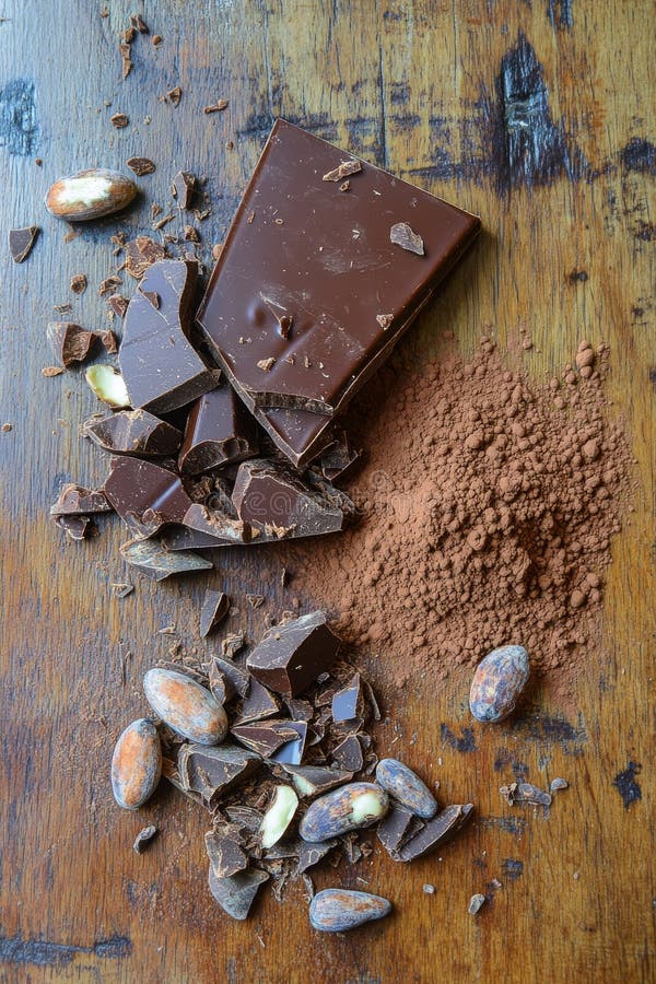 Decadent Chocolate Composition Featuring Cocoa Beans and Powder on ...