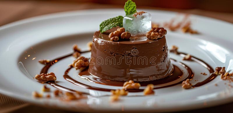 Decadent Chocolate Dessert with Ice Cubes and Nuts Stock Illustration ...