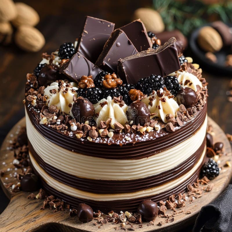 Decadent Chocolate Hazelnut Layer Cake. Stock Illustration ...