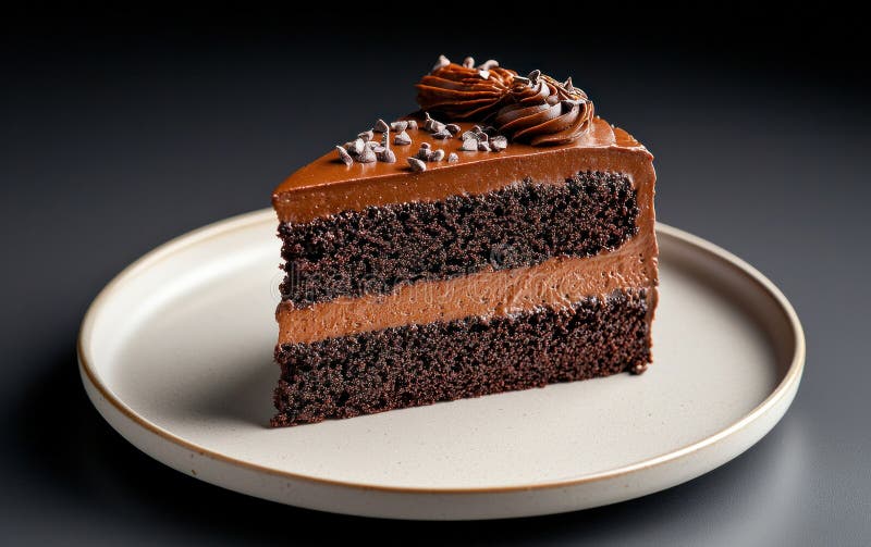 Decadent Chocolate Layer Cake on Beige Plate Stock Illustration ...