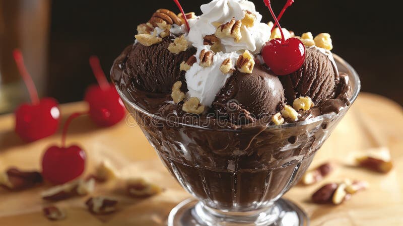 Decadent Chocolate Sundae Whipped Cream Cherries Nuts Stock Photos ...