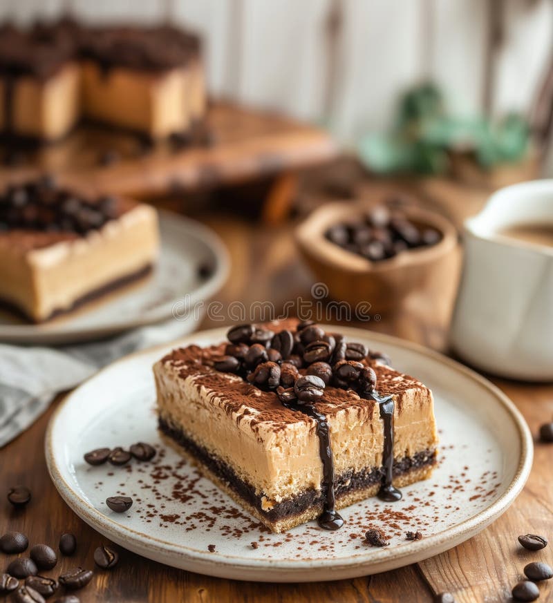Delicious Pastry Chocolate Drizzle Coffee Beans Wooden Plate Stock ...