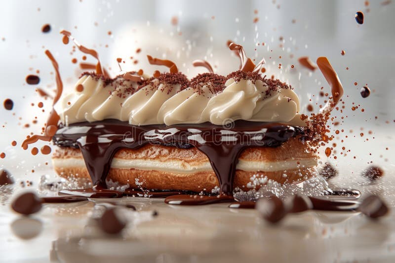 Decadent Fresh Cream Eclair with Chocolate Drizzle and Coffee Beans ...