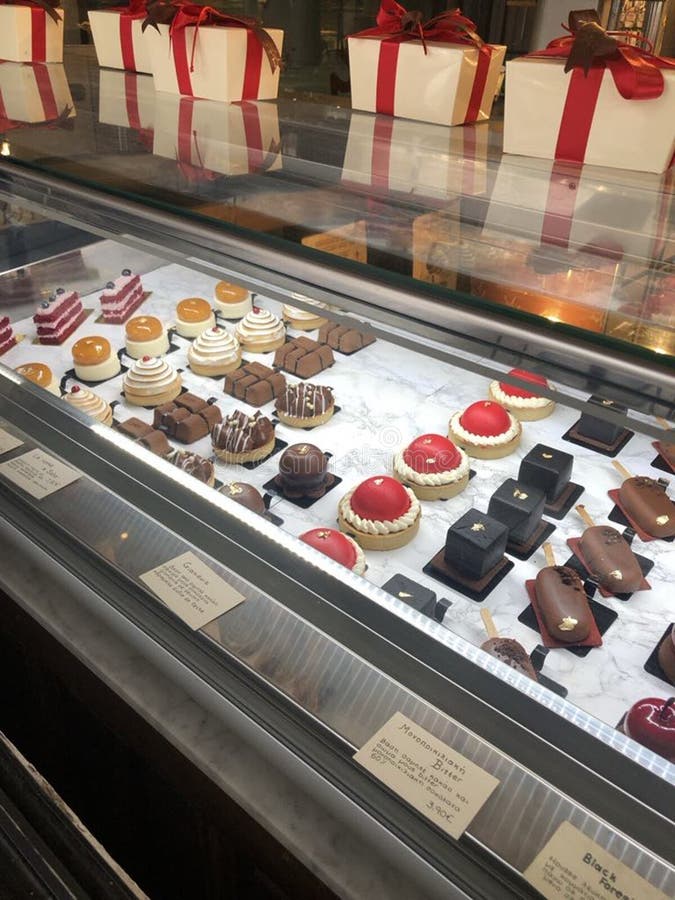 Decadent Holiday Desserts in a Bakery Display Stock Image - Image of ...
