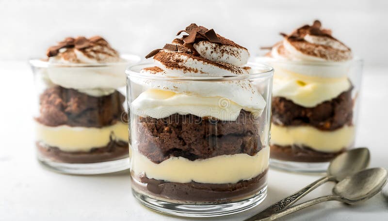 Decadent Layered Chocolate Trifle in Glass Cups Stock Image - Image of ...