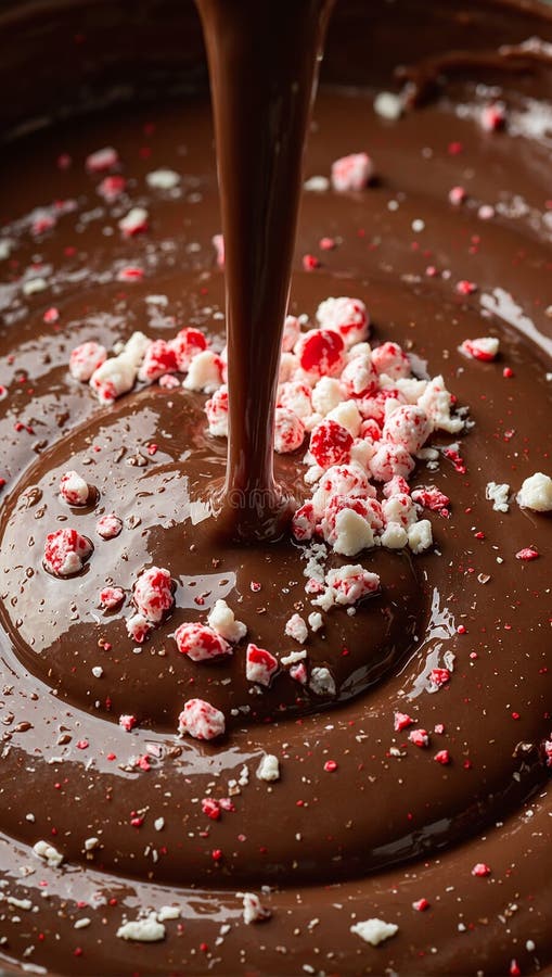 Decadent Melted Chocolate Swirled with Peppermint Candy Bits Stock ...