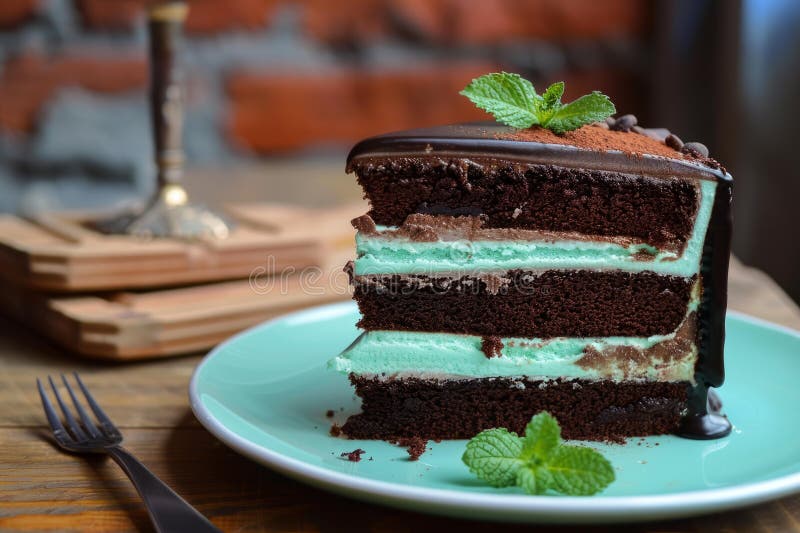 Decadent Mint Chocolate Layer Cake on Plate Stock Photo - Image of ...