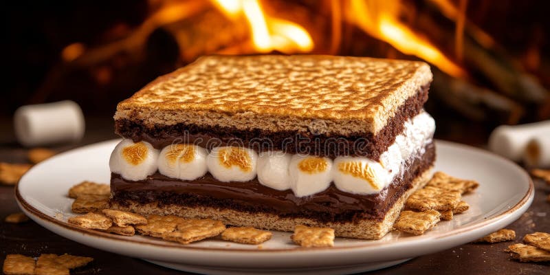 Decadent S Mores Cake Slice with Toasted Marshmallows, Chocolate, and ...
