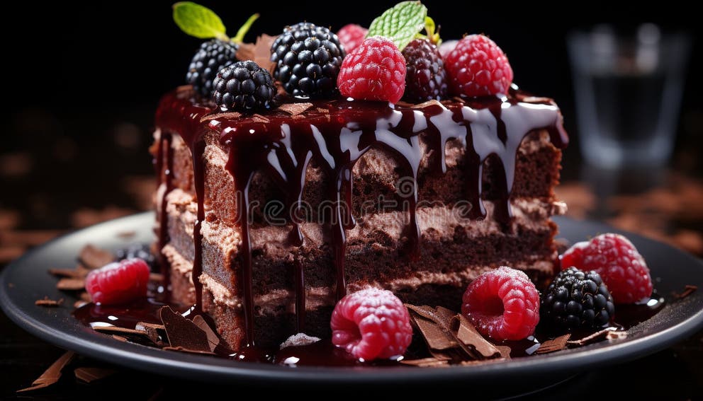 A Decadent Slice of Chocolate Cake with Fresh Raspberry Indulgence ...