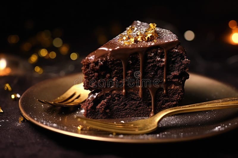 Chocolate Cake with Ganache Icing and a Sprinkle of Edible Gold Dust ...