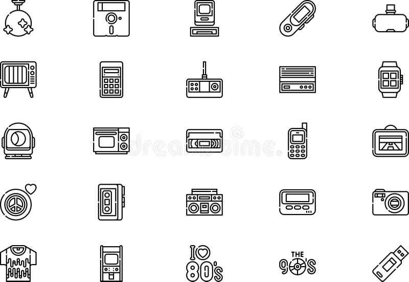 Decades Icons Collection is a Vector Illustration with Editable Stroke ...