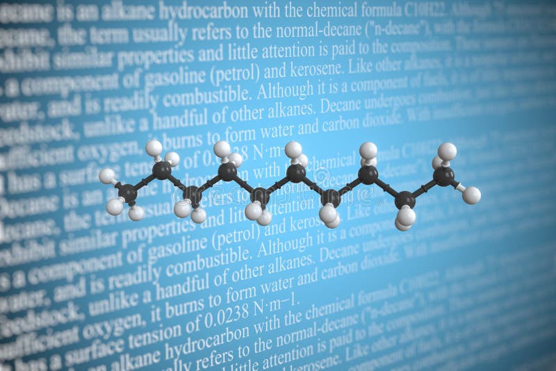 Decane Scientific Molecular Model, 3D Rendering Stock Illustration ...
