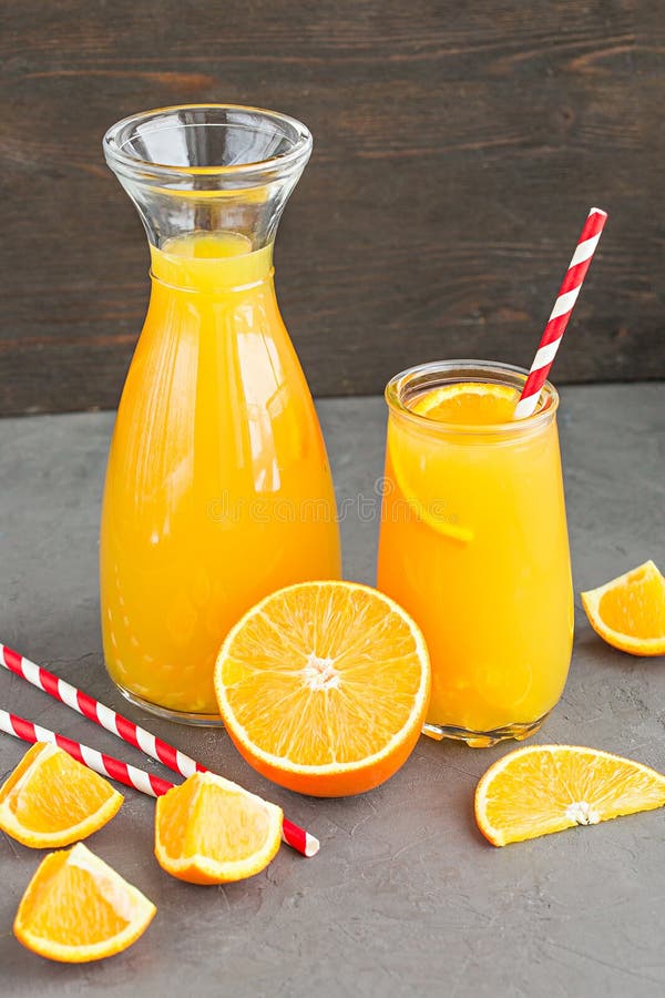 Decanter and Glass of Delicious Citrus Juice Stock Photo - Image of ...