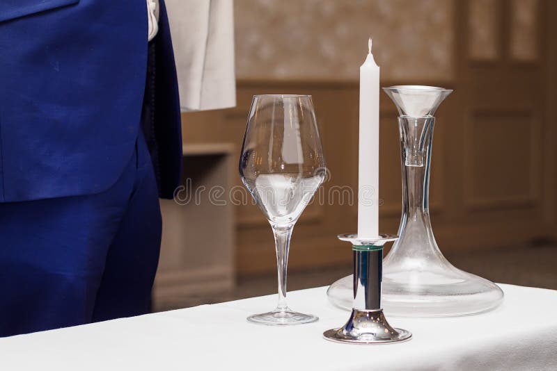 Decanter, Wine Glass, Candle for Wine Tasting Stock Photo - Image of ...
