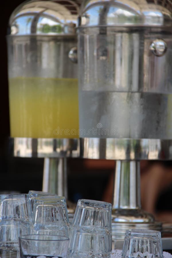 Decanters with Juice on the Table and Glasses Stock Image - Image of ...