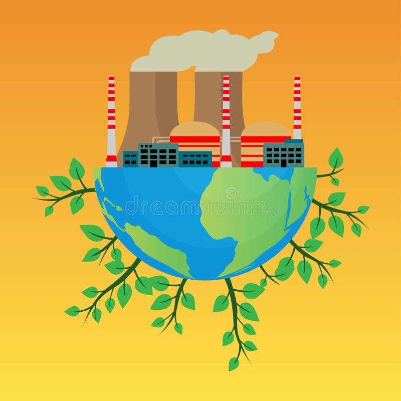 Industrial Plant on a Half of Earth Globe with Leaves, Decarbonization ...