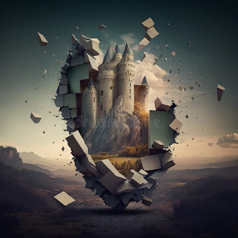 Decay of Five Castles: Falling To Pieces. AI Stock Illustration ...