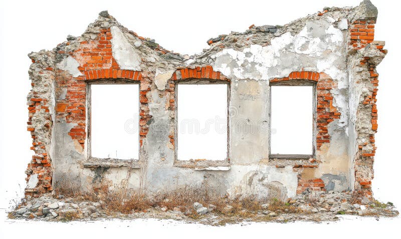 Decayed Brick Wall with Empty Window Frames Stock Illustration ...