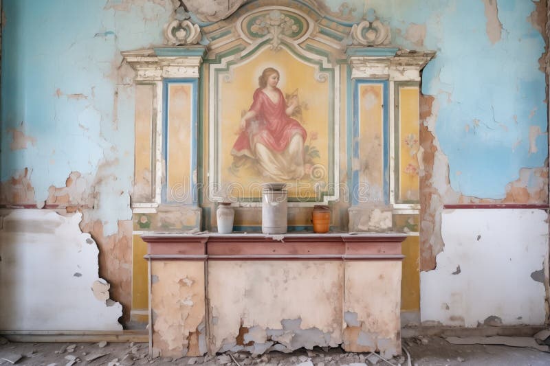 Decayed Frescoes on a Crumbling Ruins Interior Wall Stock Photo - Image ...
